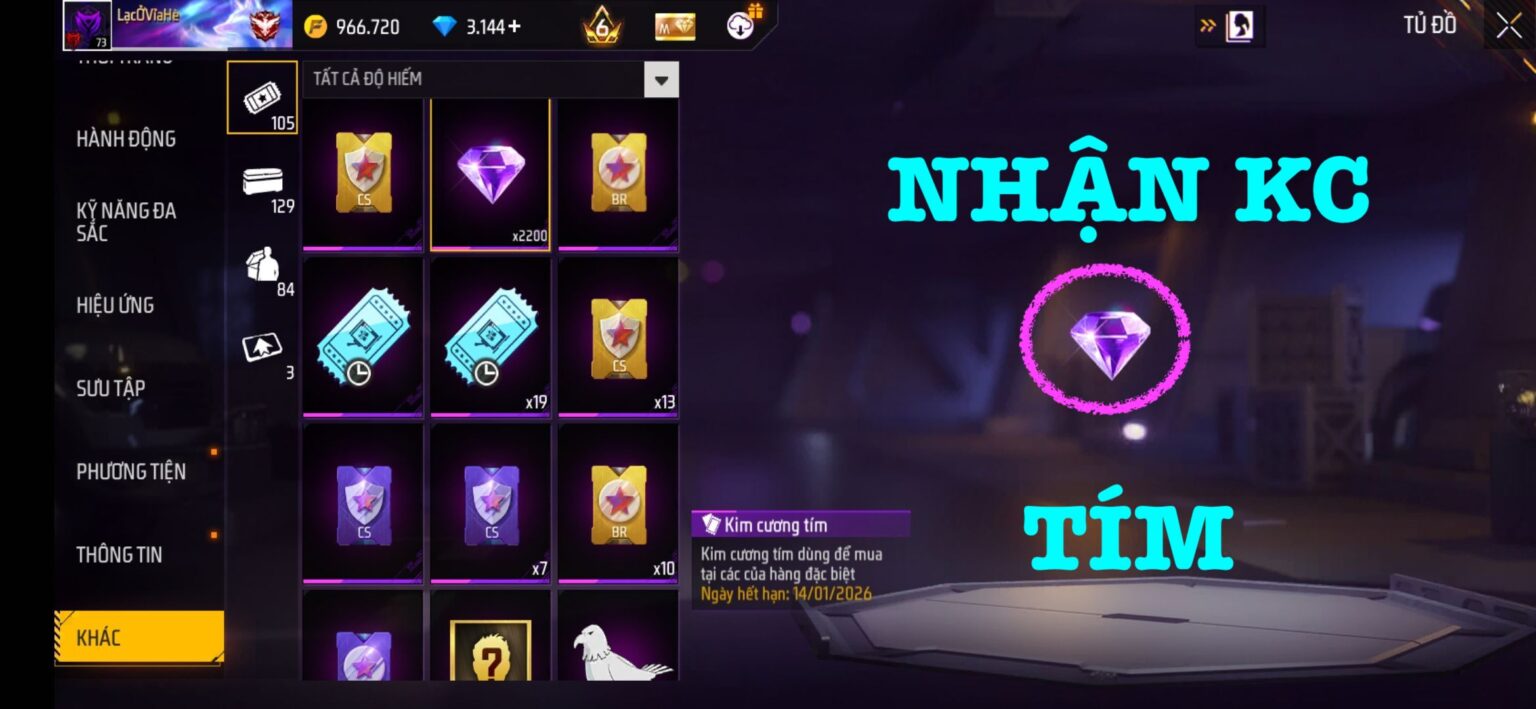 Shop Kim Cương Tím FF OB52 - Code Nhận KC Tím Miễn Phí